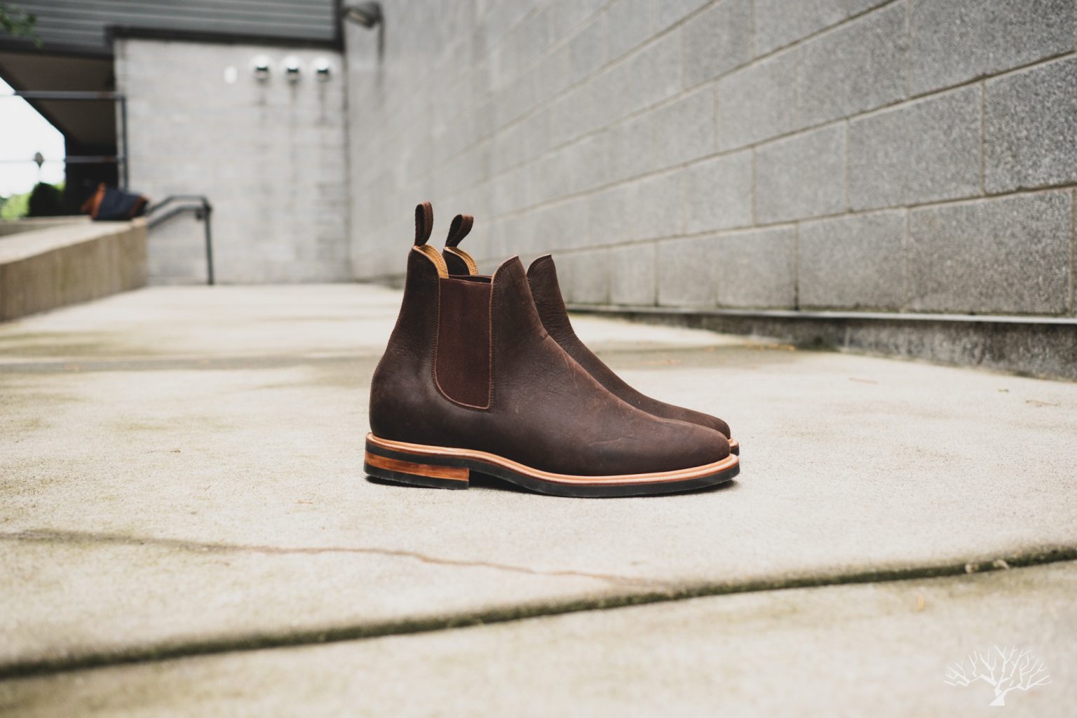Viberg Chelsea Boot - Cigar Waxed Kudu on Lactae Hevea Sole - Withered Fig