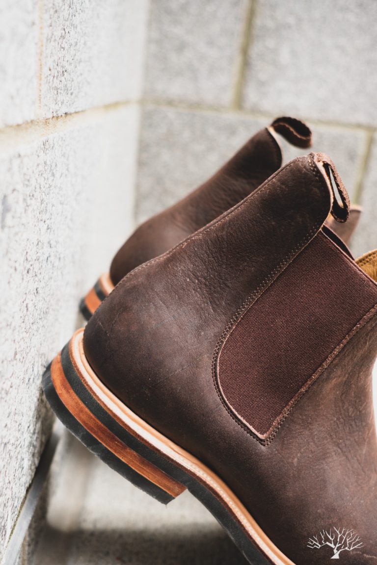 Viberg Chelsea Boot - Cigar Waxed Kudu on Lactae Hevea Sole - Withered Fig