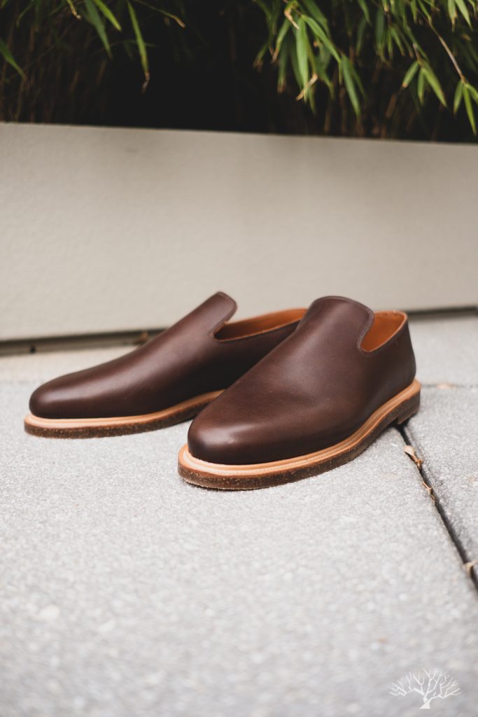 Viberg Slipper - Brown Oiled Calf on Lactae Hevea Sole - Withered Fig