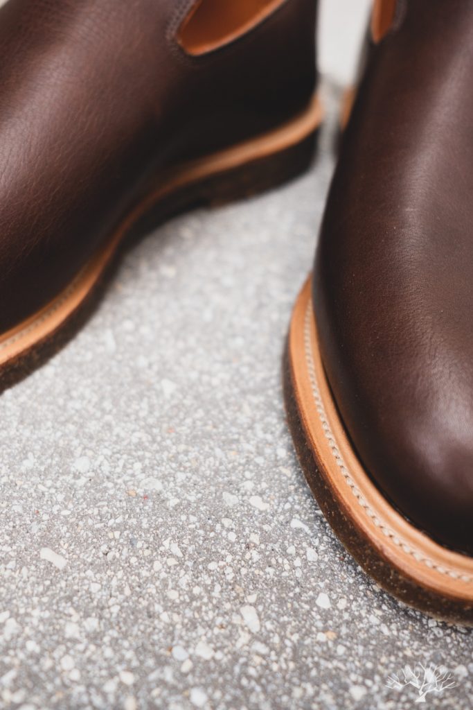 Viberg Slipper - Brown Oiled Calf on Lactae Hevea Sole - Withered Fig
