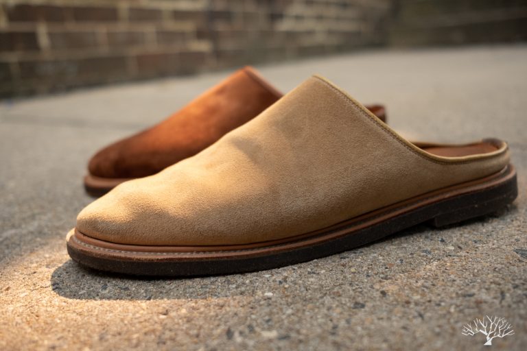 Viberg Mule - Chestnut Calf Suede and Natural Chromexcel - Withered Fig